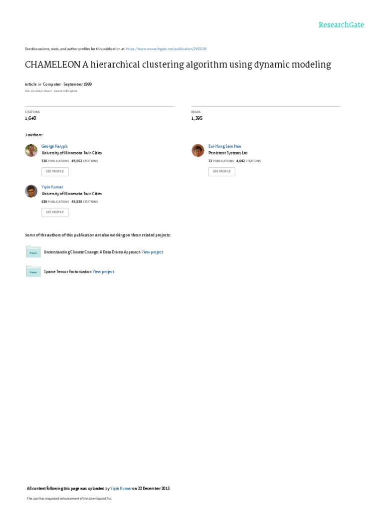 Chameleon A Hierarchical Clustering Algorithm Usin Pdf Cluster Analysis Matrix Mathematics
