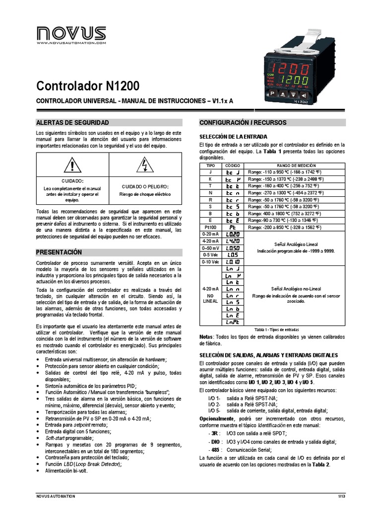 Manual de Programación del Controlador N1200 | PDF | Par termoeléctrico ...