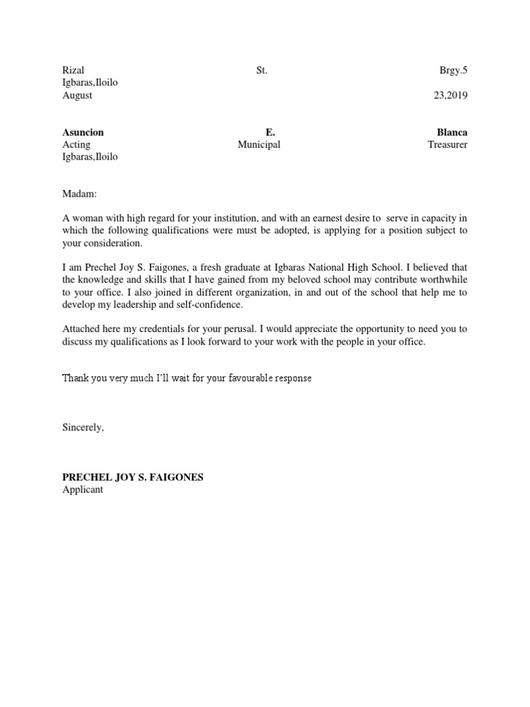 Job Application from Prechel Joy S. Faigones | PDF