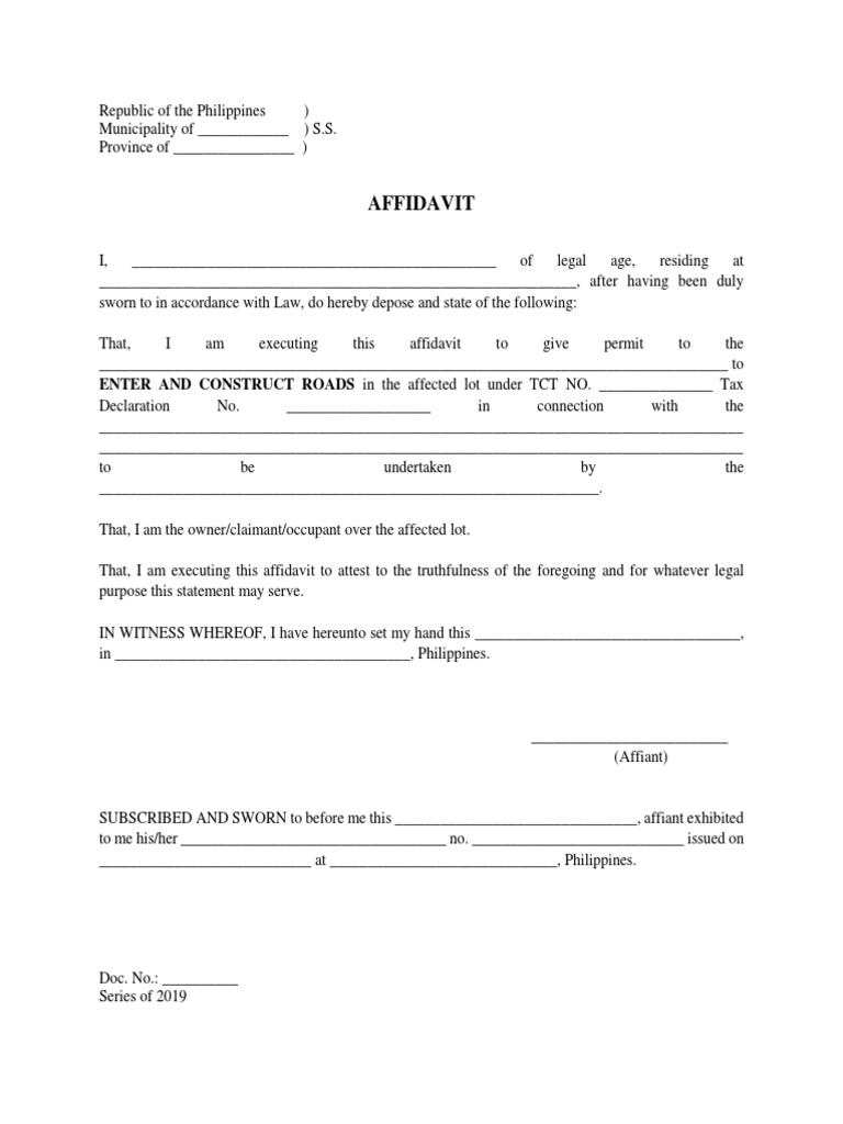 Affidavit for Road Construction Permit | PDF