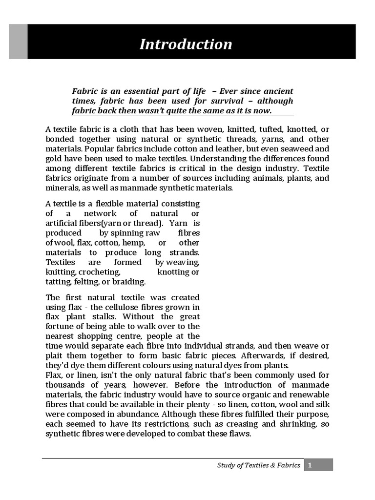 A Study of Textile and Fabrics | PDF | Linens | Textiles