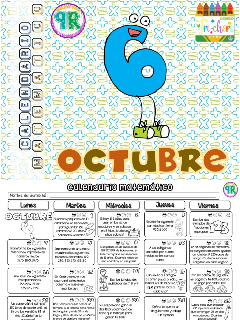 Calendario Matemático de Octubre para Niños | PDF | Enseñanza de matemática