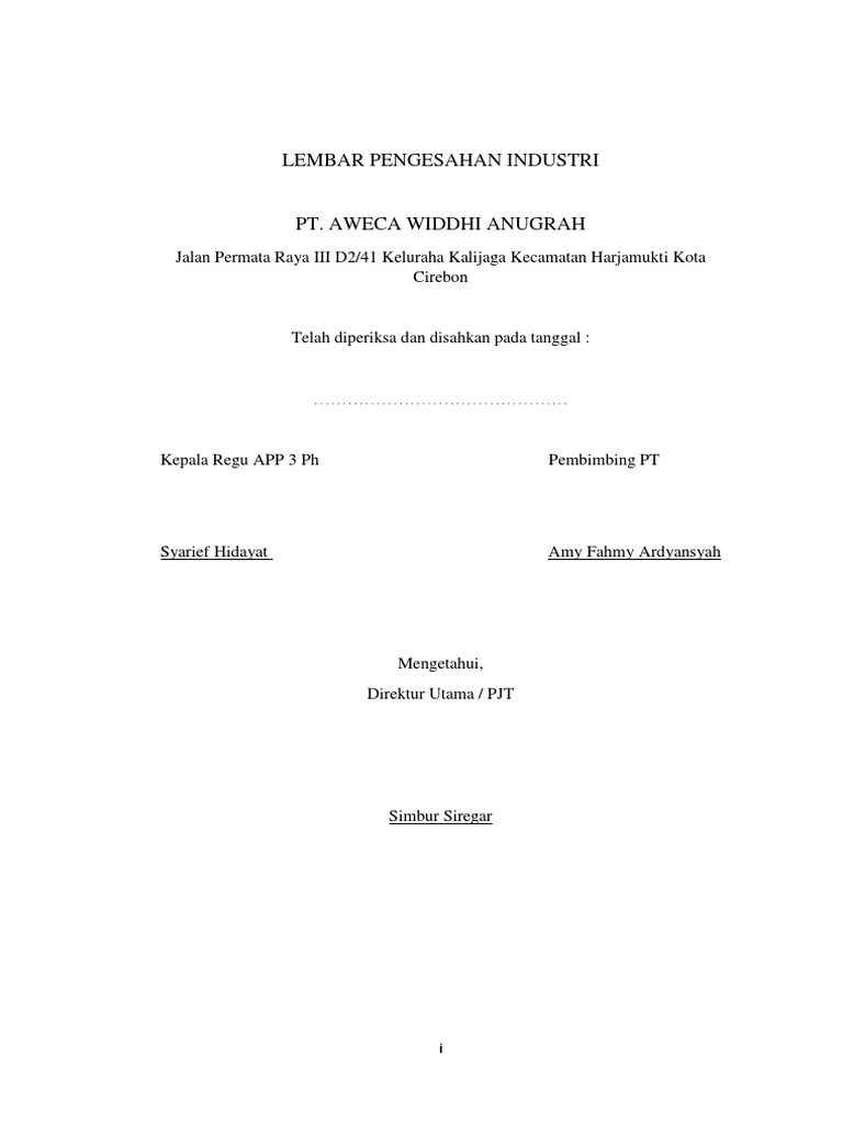 Lembar Pengesahan Laporan PKL | PDF