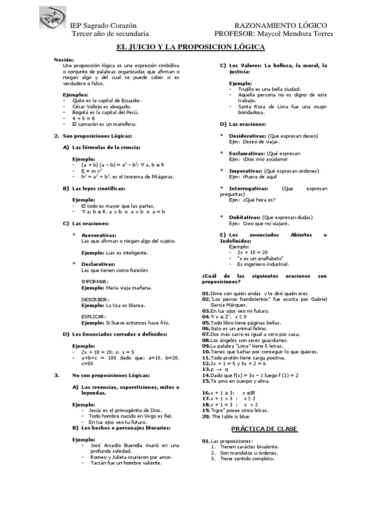 El Juicio y La Proposicion Lógica | PDF | Proposición | Lógica