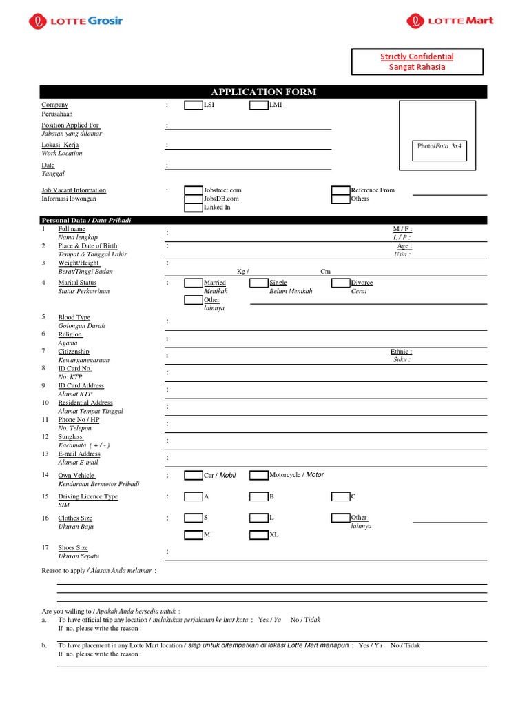 Application Form - PT Lmi & Lsi - 2018 PDF | PDF