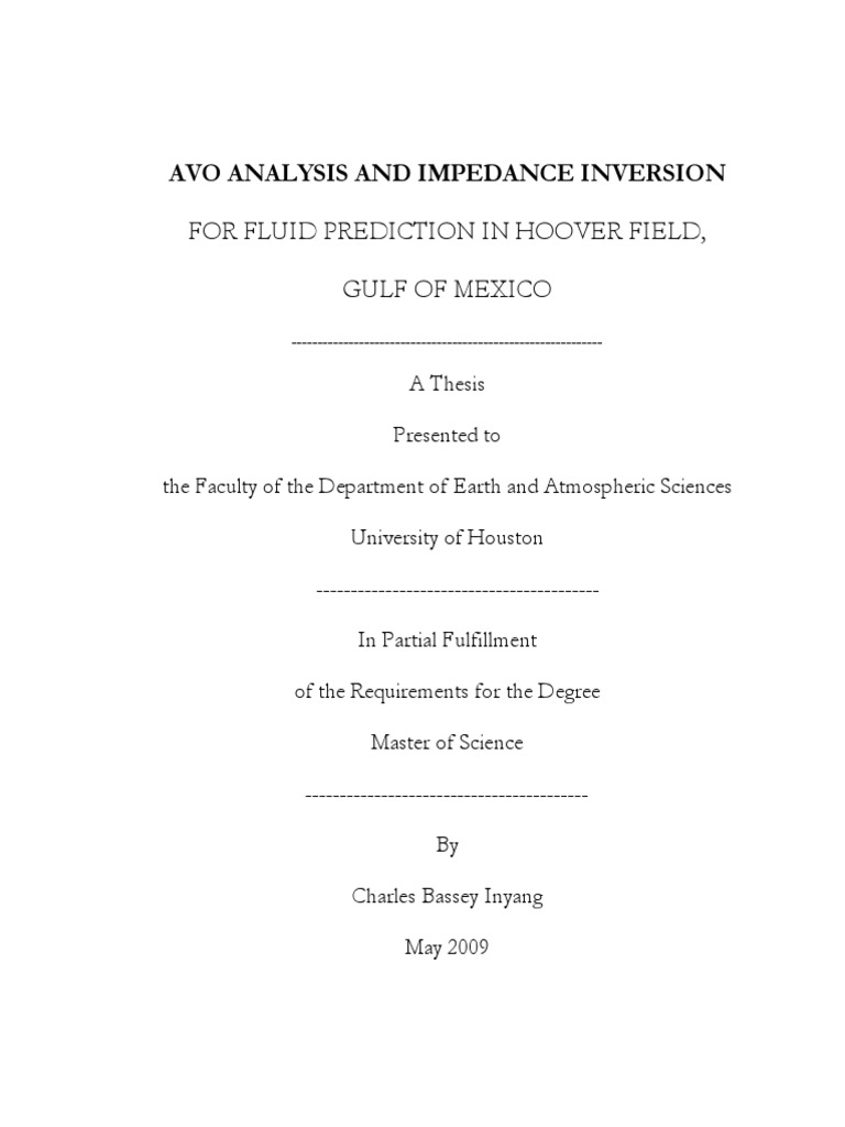 Avo Analysis and Impedance Inversion For Fluid Prediction in Hoover ...