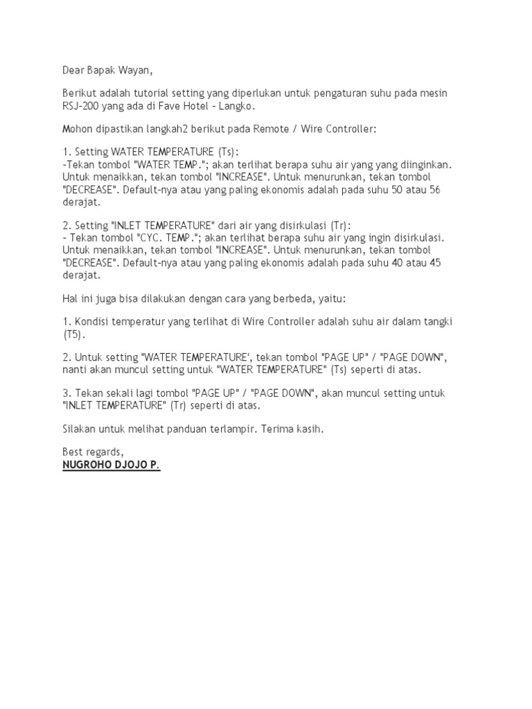 Panduan Setting Suhu Heater RSJ-200 | PDF