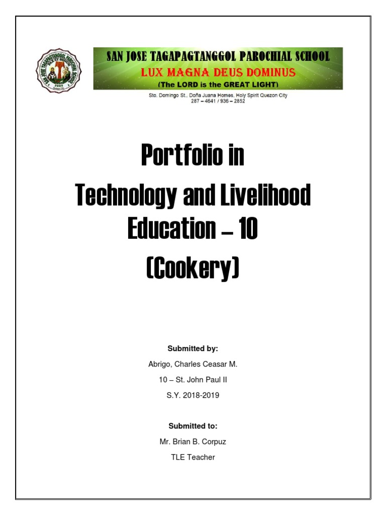 Portfolio in Technology and Livelihood Education - 10 (Cookery) | PDF
