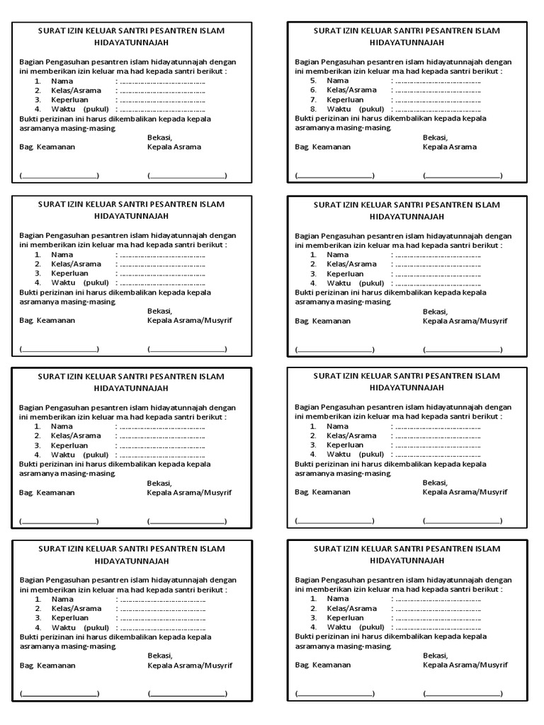 Surat Izin Keluar Dan Pulang - Personal | PDF