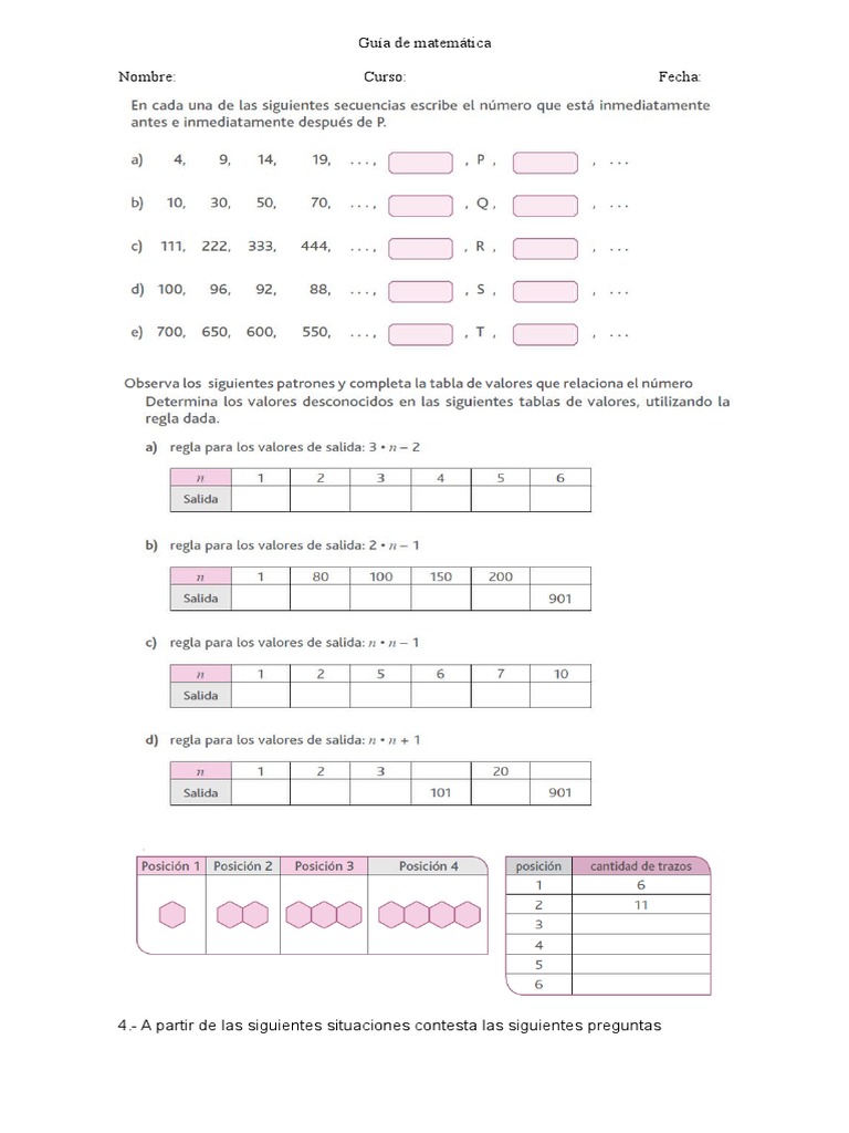 Guía de Matemática Patrones y Algebra | PDF