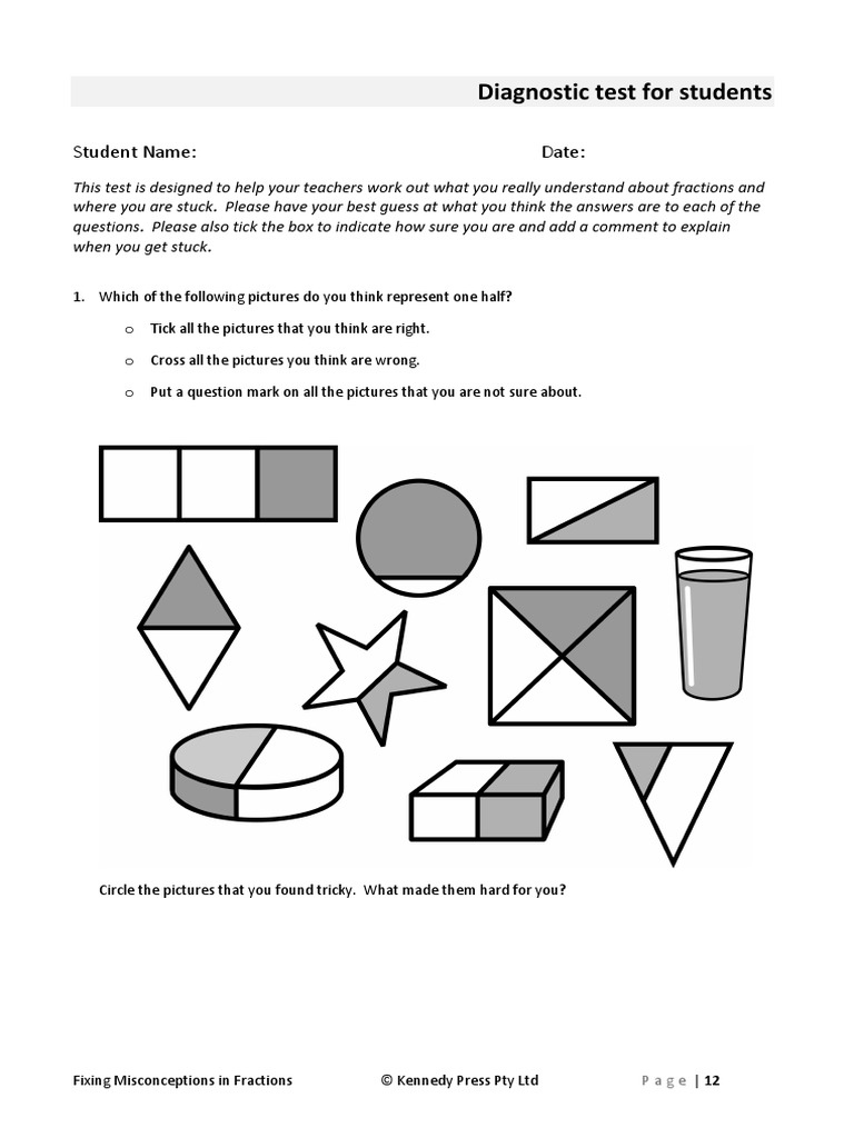 Fractions Diagnostic Test | PDF | Question | Cognition