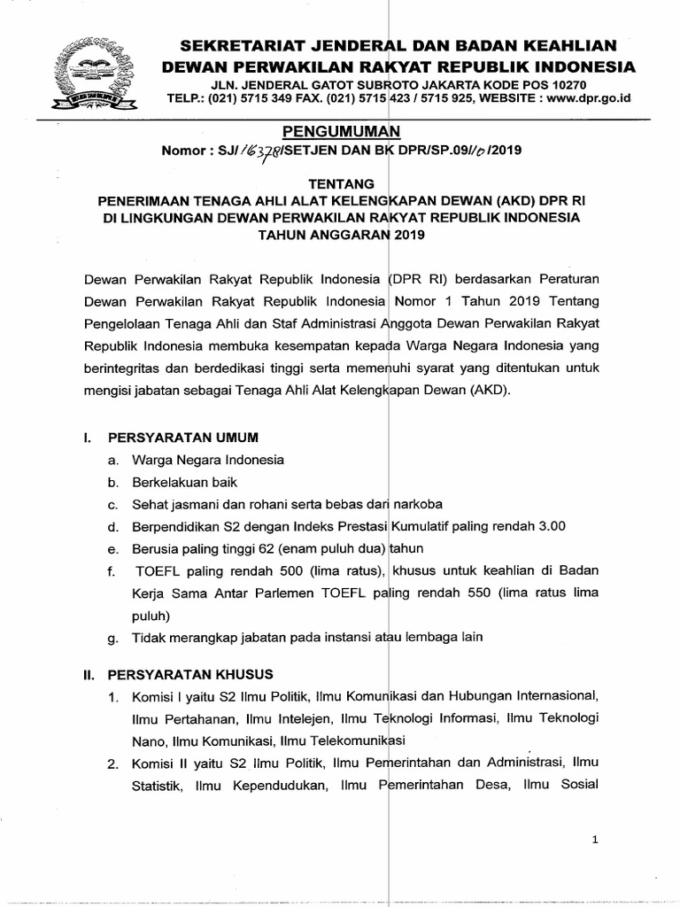 Rekrutmen Tenaga Ahli - Alat Kelengkapan Dewan DPR RI Periode 2019 - 2024 PDF | PDF