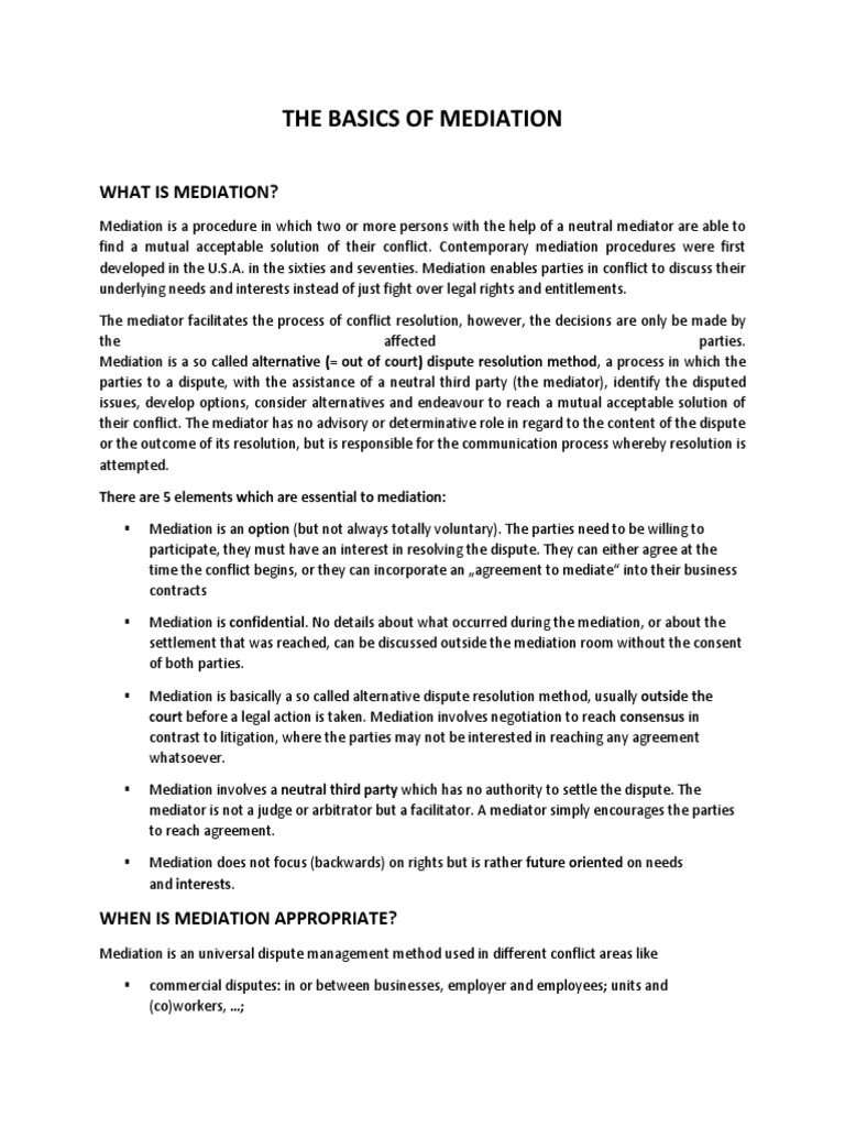 The Basics of Mediation | PDF | Mediation | Virtue