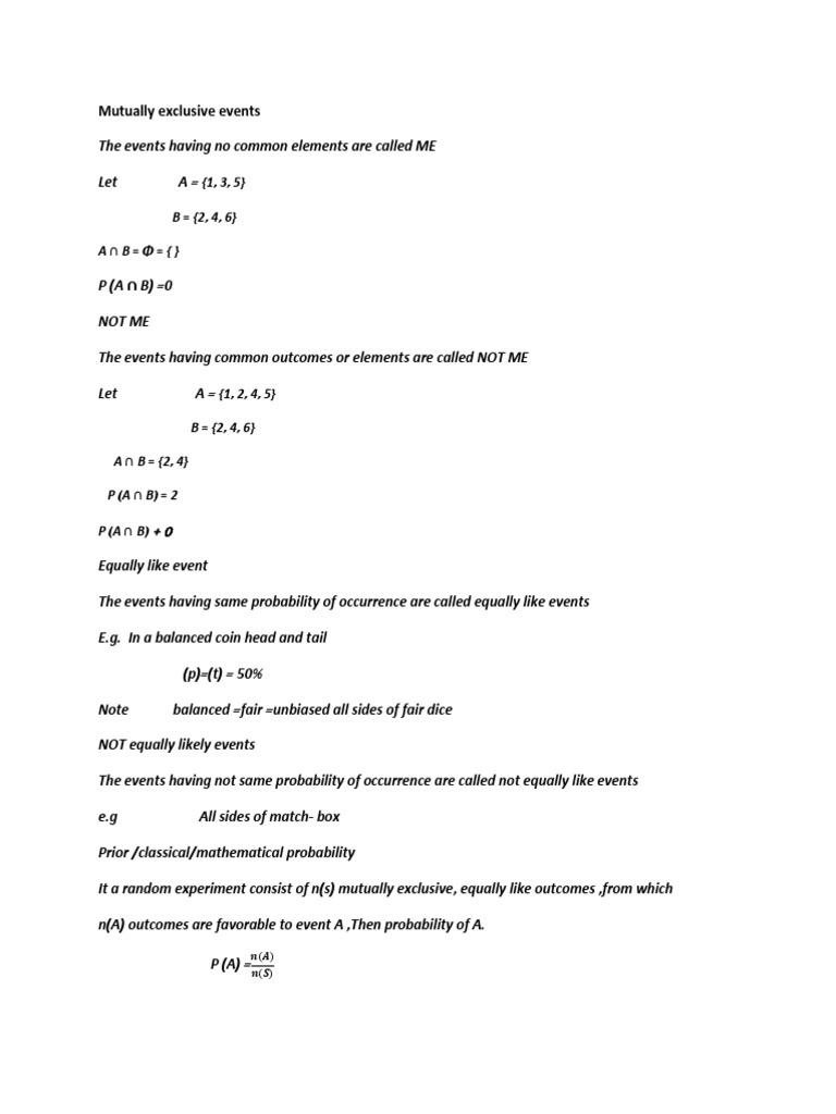 Mutually Exclusive Events | PDF | Probability | Probability Theory
