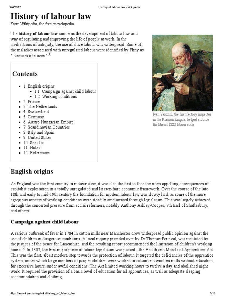 History of Labour Law - Wikipedia | PDF | Labour Law | Employment
