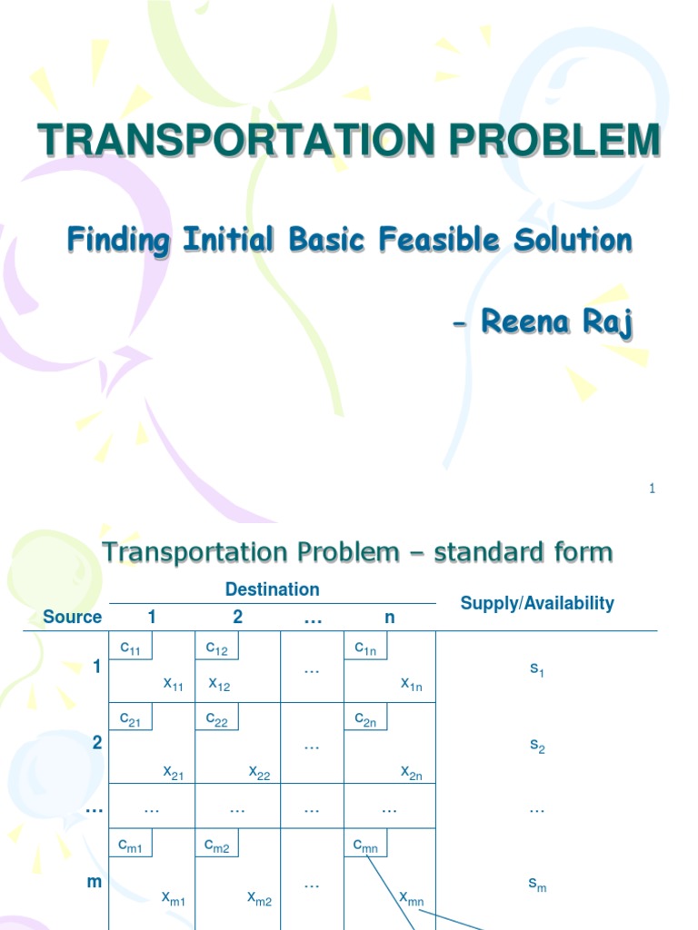 Transportation Problem: Finding Initial Basic Feasible Solution - Reena ... Transportation Problem: Finding Initial Basic Feasible Solution - Reena ...