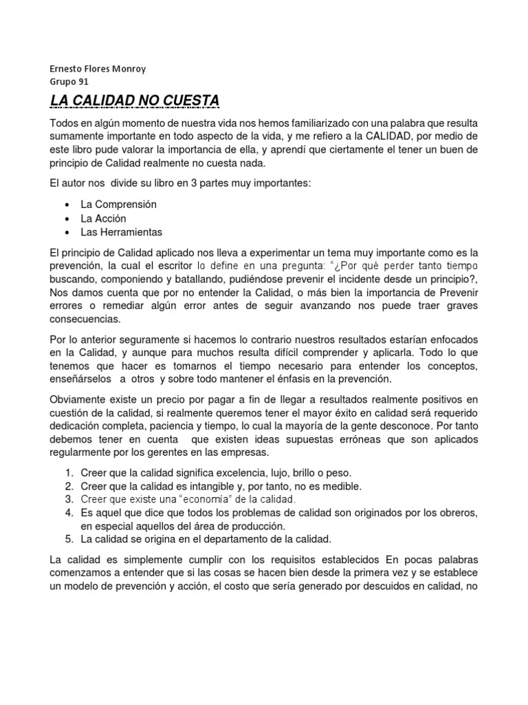 Importancia de la Calidad y Cero Defectos | PDF | Calidad (comercial ...