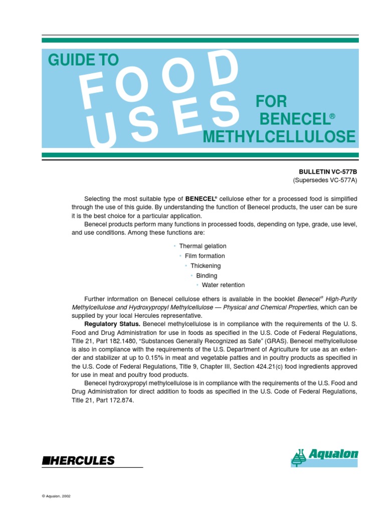 BENECEL Guide Food Uses - Vc577b | PDF | Gelatin | Regulatory Compliance