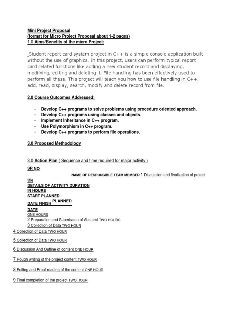 Mini Project Proposal (Format For Micro Project Proposal About 1-2 ...