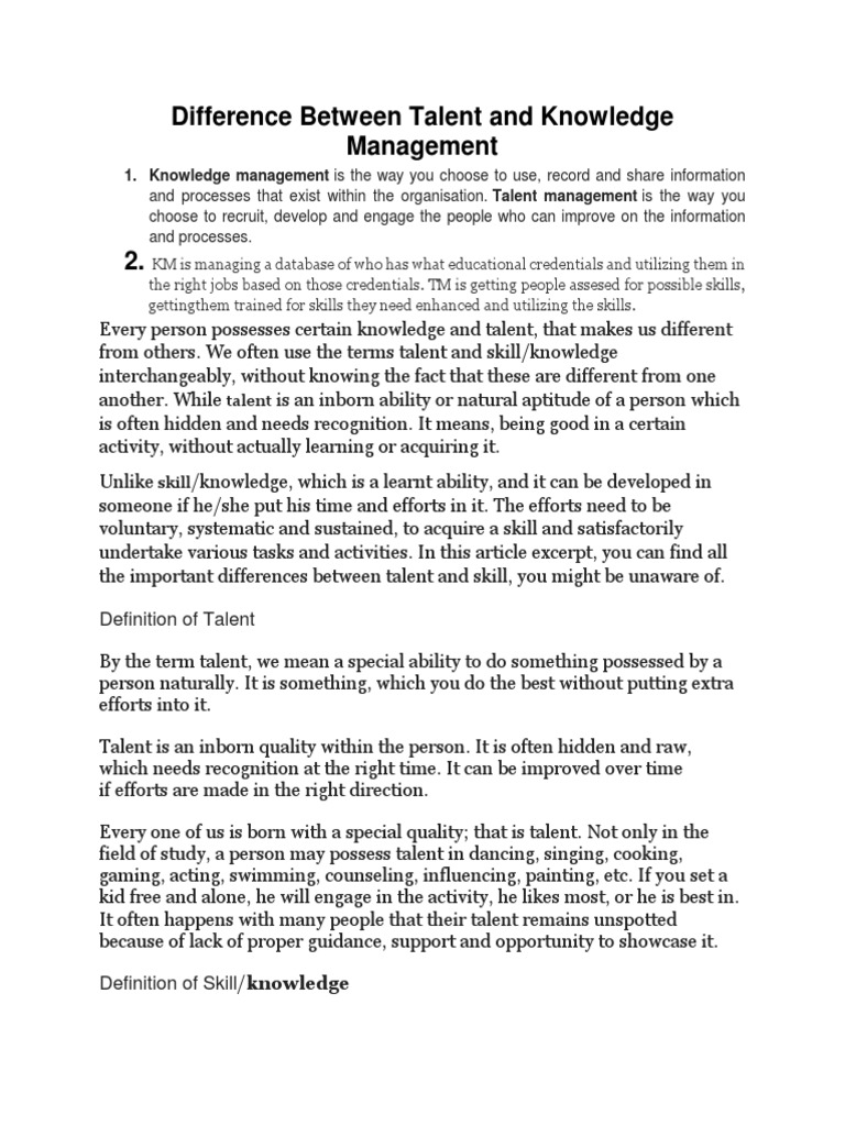 Distinguishing Talent from Knowledge | PDF | Skill | Expert