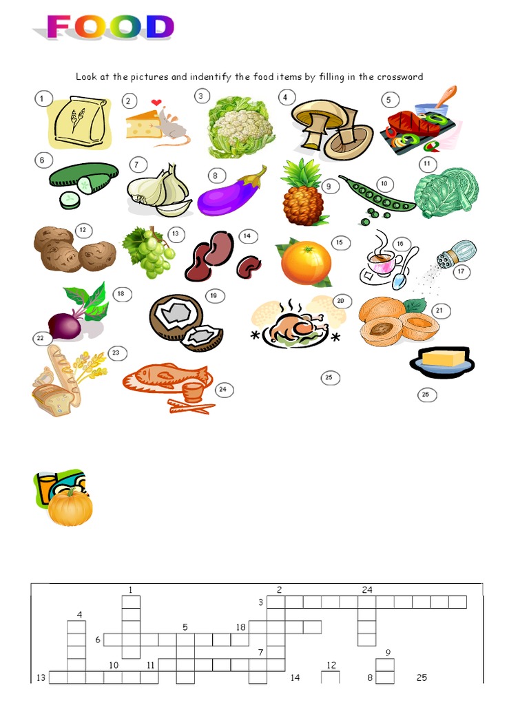 Food Crossword Puzzle Worksheet | PDF