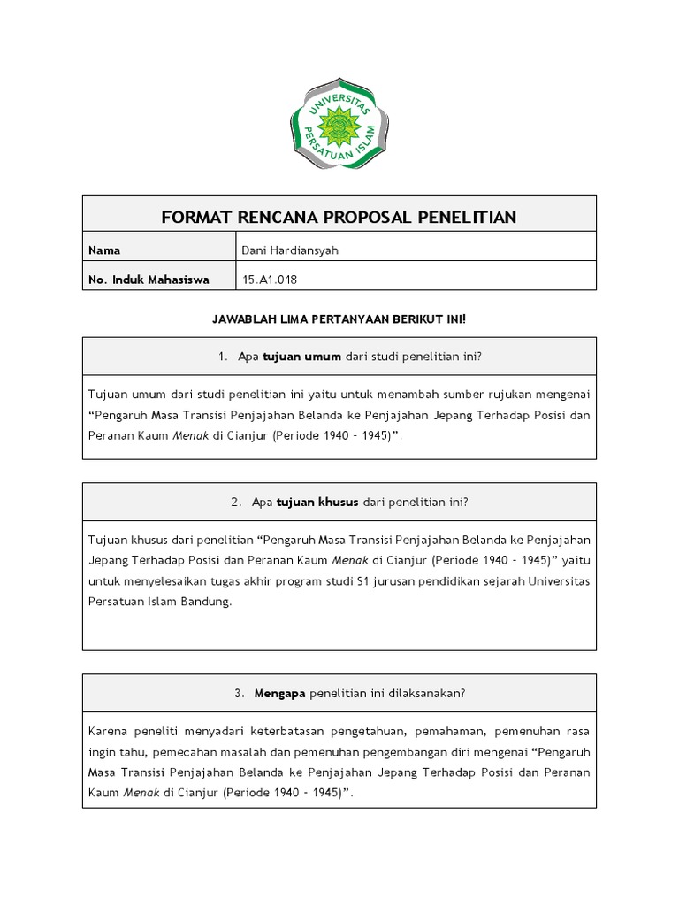 Format Rencana Proposal Penelitian Sejarah | PDF