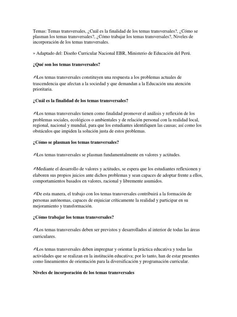 Temas Transversales en Educación Actual | PDF | Plan de estudios ...