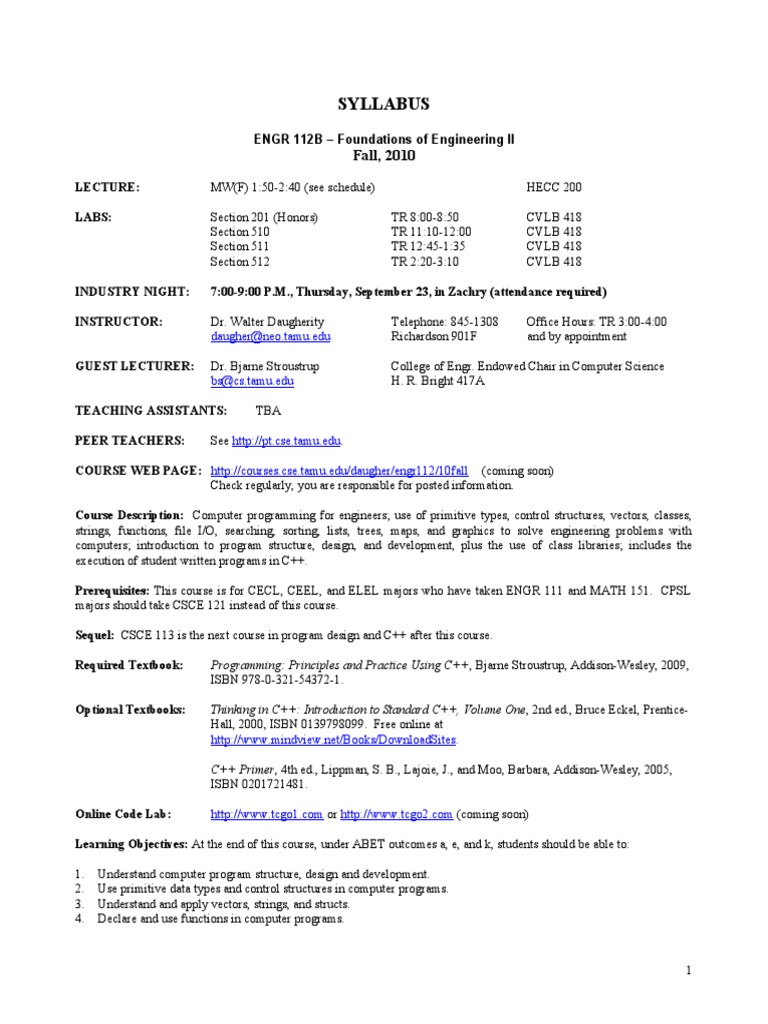 112 Syllabus | PDF | Academic Dishonesty | C++