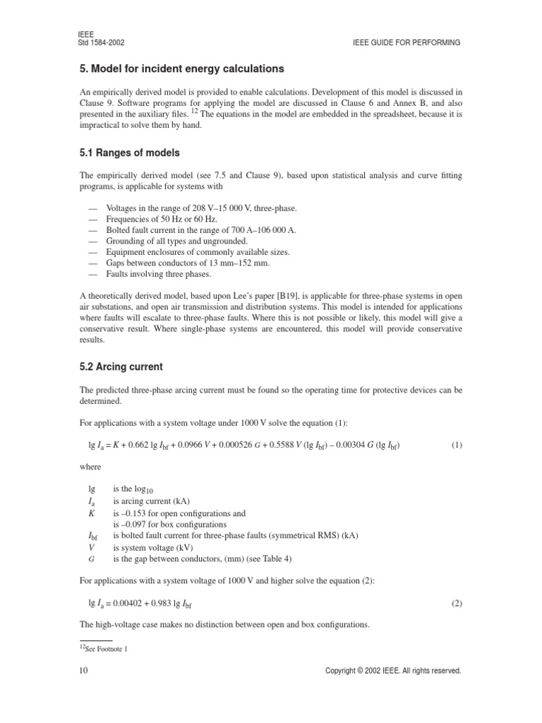 IEEE STD 1584-2002 Guide For Performing Arc-Flash Hazard Calculations | PDF | Electrical ...