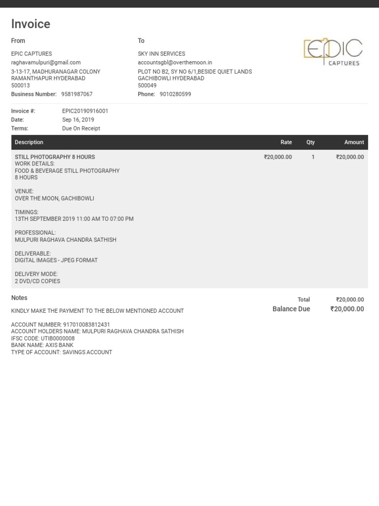 Invoice EPIC20190916001 | PDF