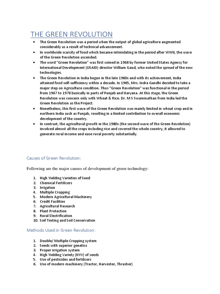 THE GREEN REVOLUTION-notes | PDF | Green Revolution | Cereals