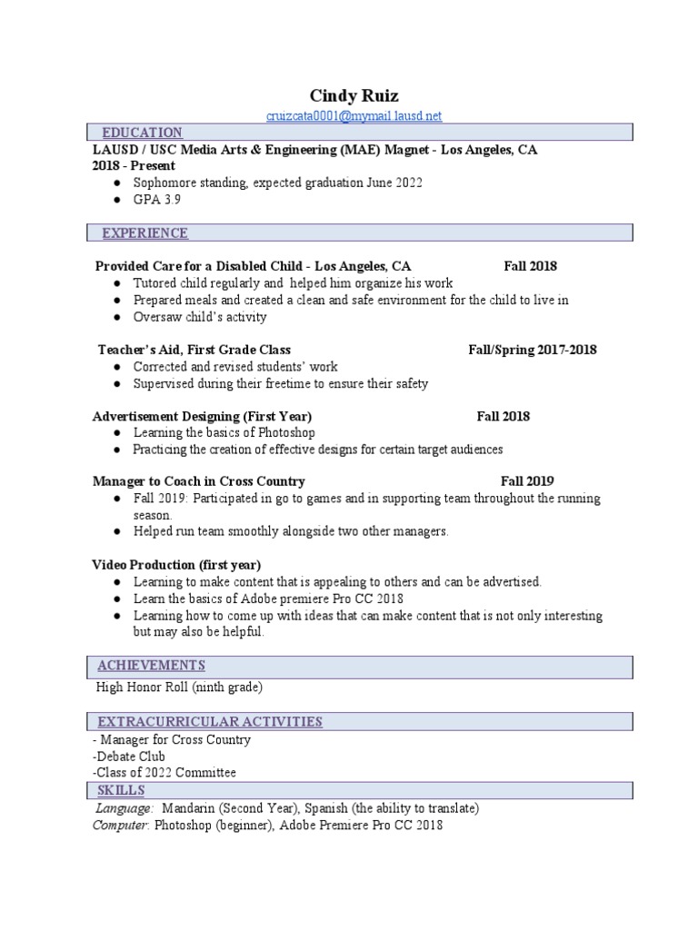 Cindy Ruiz Resume 2017 | PDF