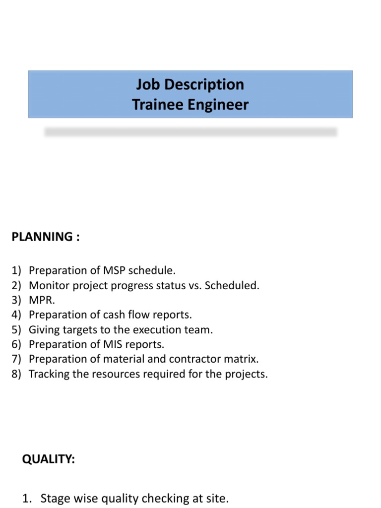 Job Description For Trainee Engineer | PDF