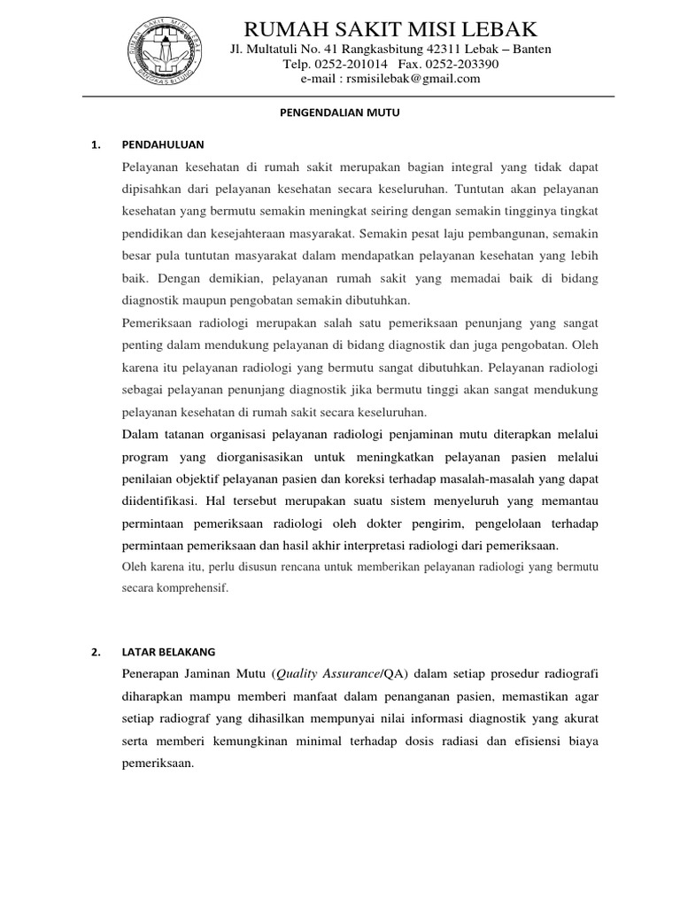 Program Mutu Radiologi | PDF
