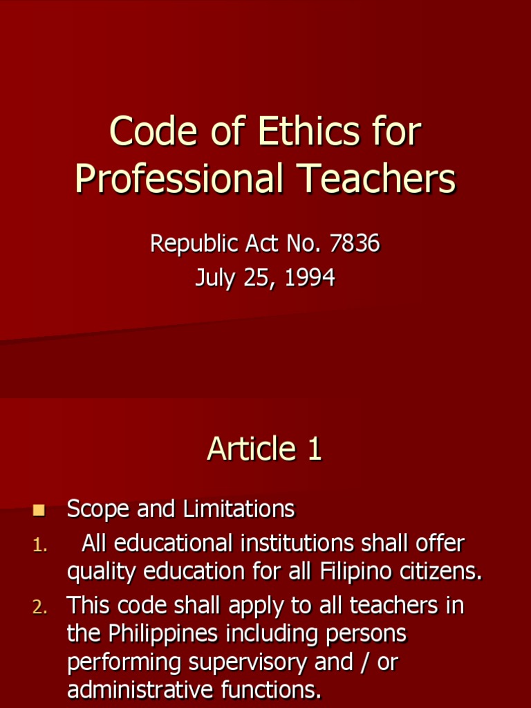 Code of Ethics for Philippine Teachers | PDF | Social Institutions ...