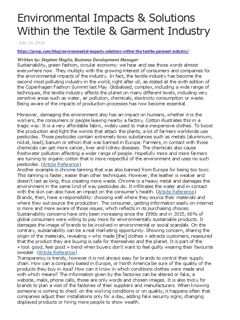 Environmental Impacts & Solutions Within The Textile & Garment Industry ...