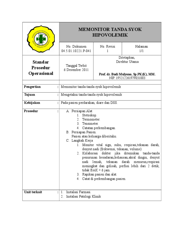Spo Memonitor Tanda Syok Hipovolemik - Edit | PDF