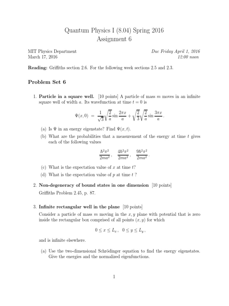 Problem Set 6 MIT 8.04 Quantum Mechanics | PDF | Business