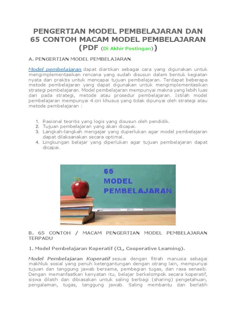 Model Pembelajaran Dan 65 Contoh Macam Model Pembelajaran | PDF
