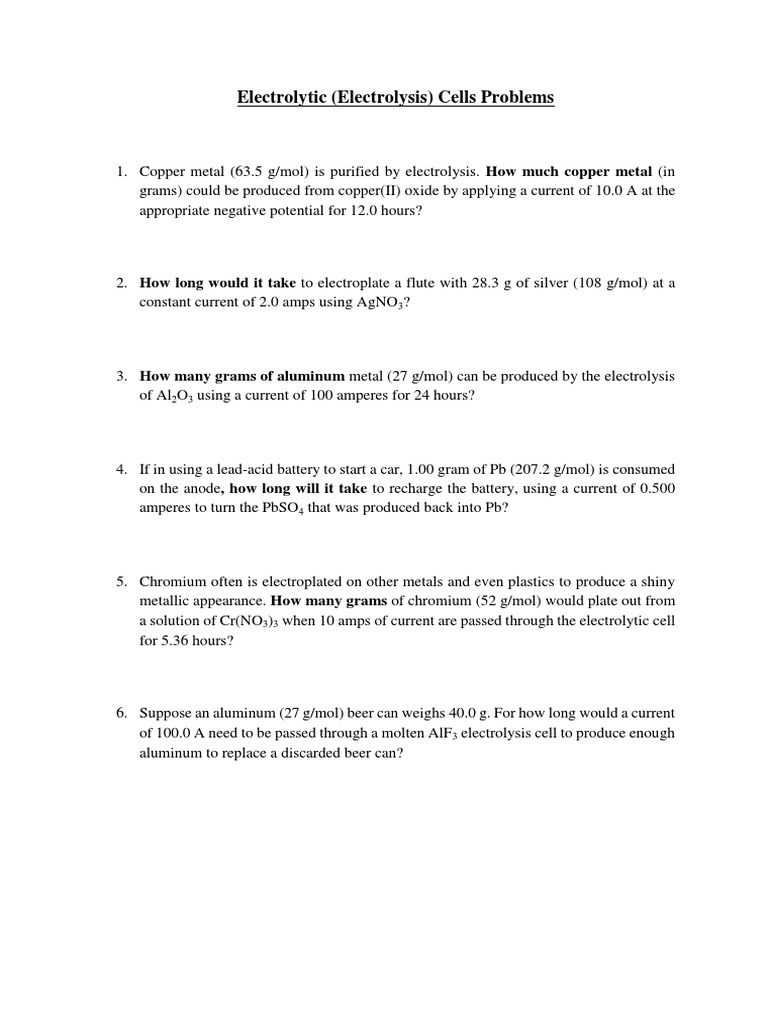 Electrochemistry Worksheet | PDF | Redox | Applied And ...