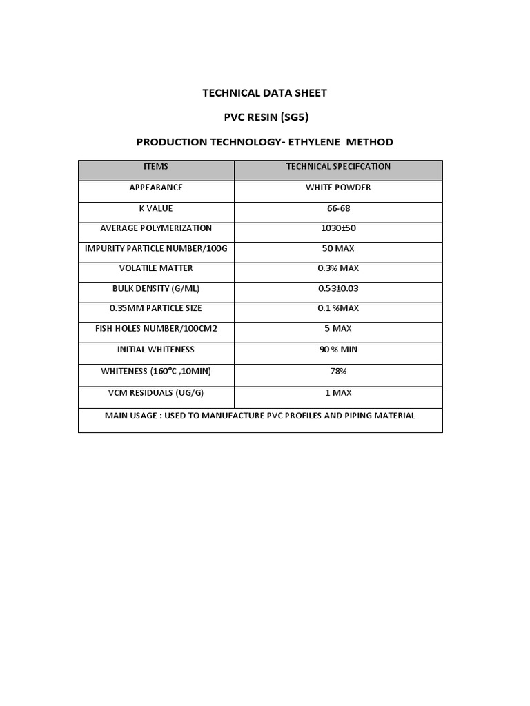 TDS of PVC Resin SG5 PDF | PDF