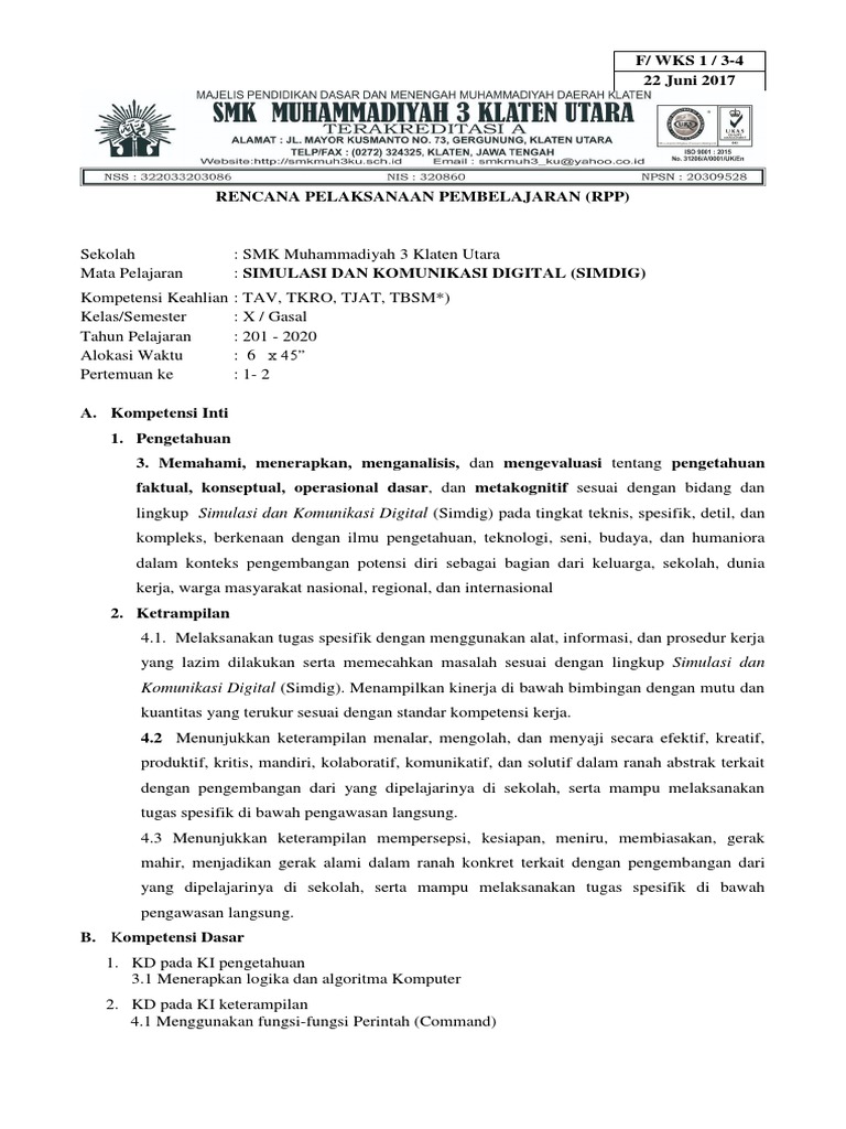RPP Simdig 2019 - 2020 | PDF