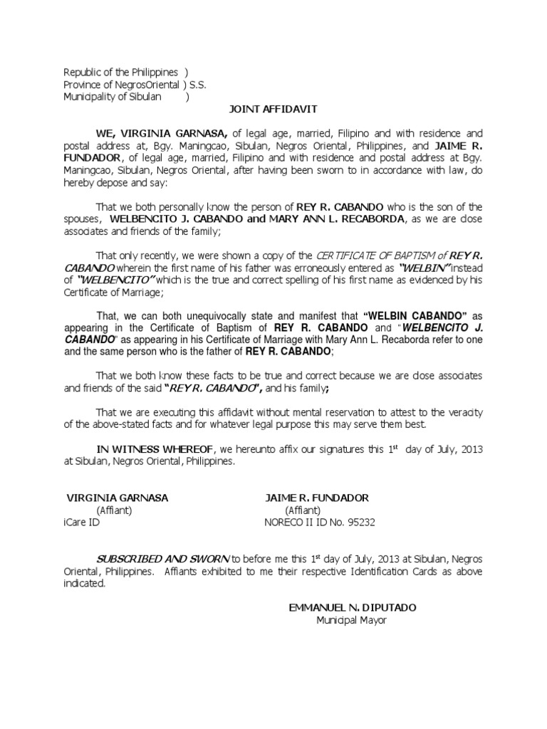 Affidavit Name Wrong Entry | PDF