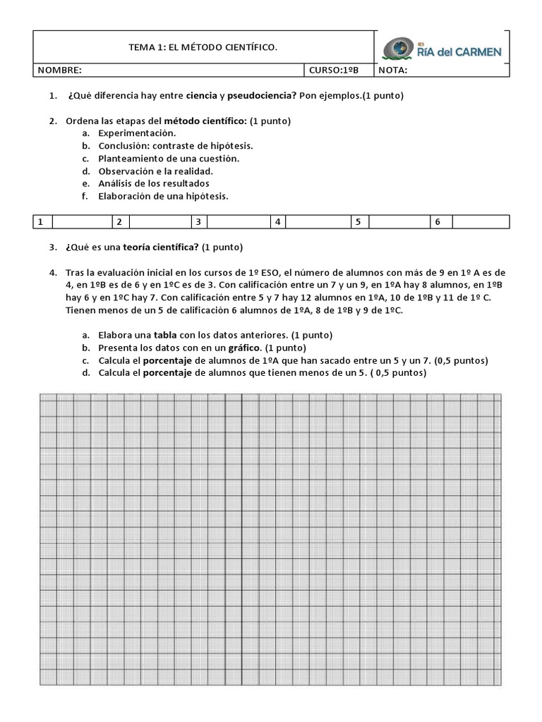 Examen sobre el Método Científico 1º ESO | PDF