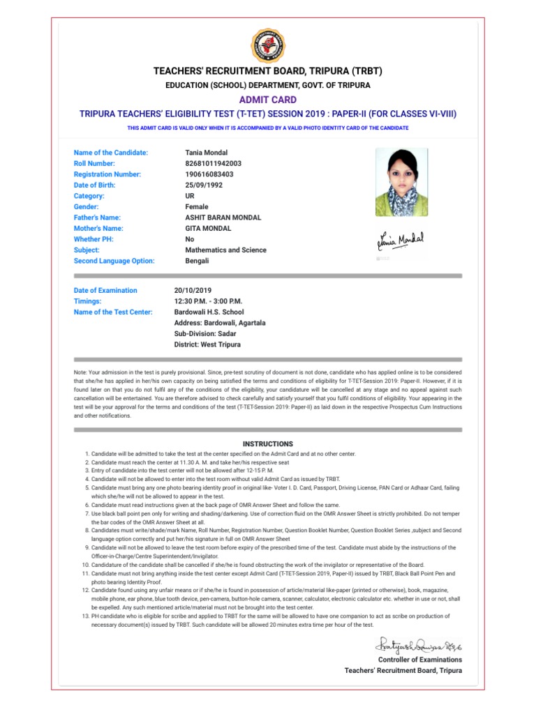 Teachers' Recruitment Board, Tripura (TRBT) | PDF | Government