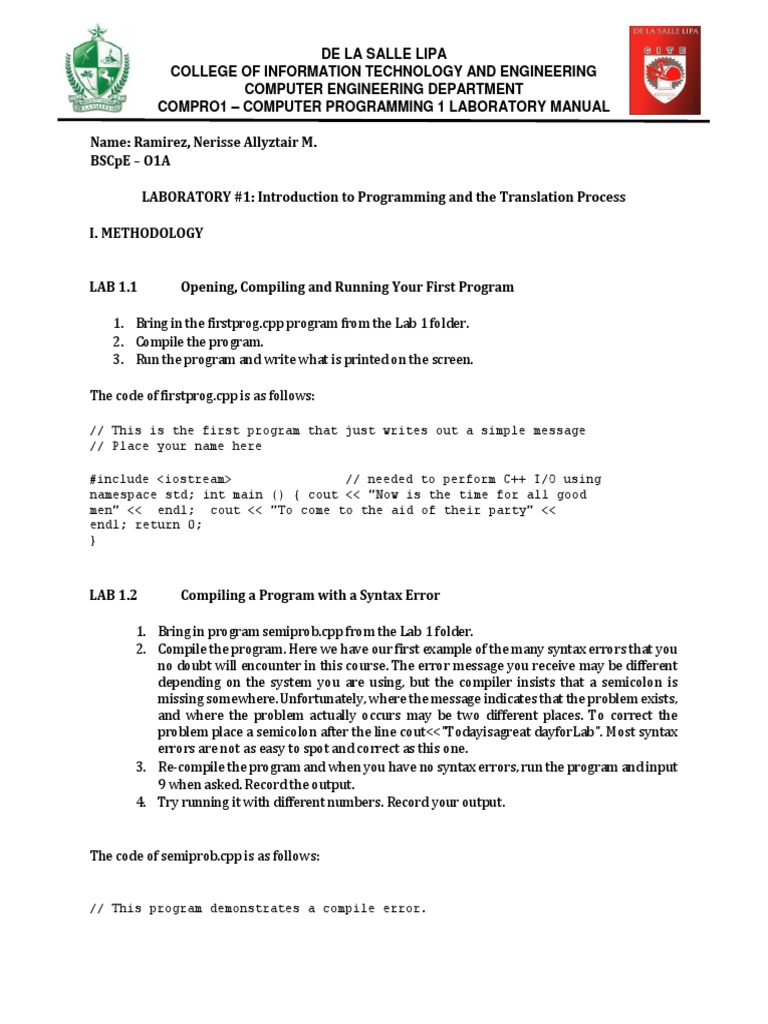 01 Lab Manual COMRO1 - Programming Basics | PDF | Computer Program | Programming