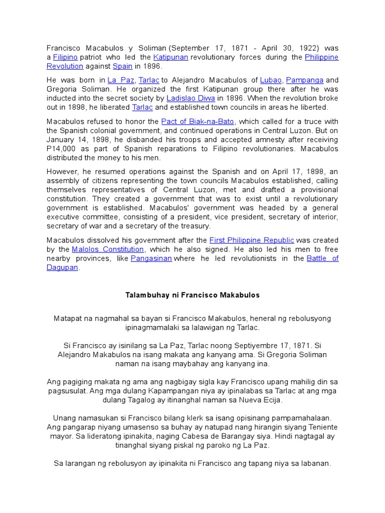 Talambuhay ni Heneral Francisco Makabulos | PDF | Philippines