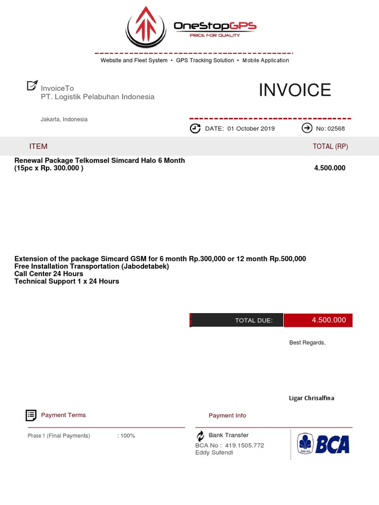 Invoice Gps One Stop Halo Pt Logistik Pelabuhan Indonesia Pdf