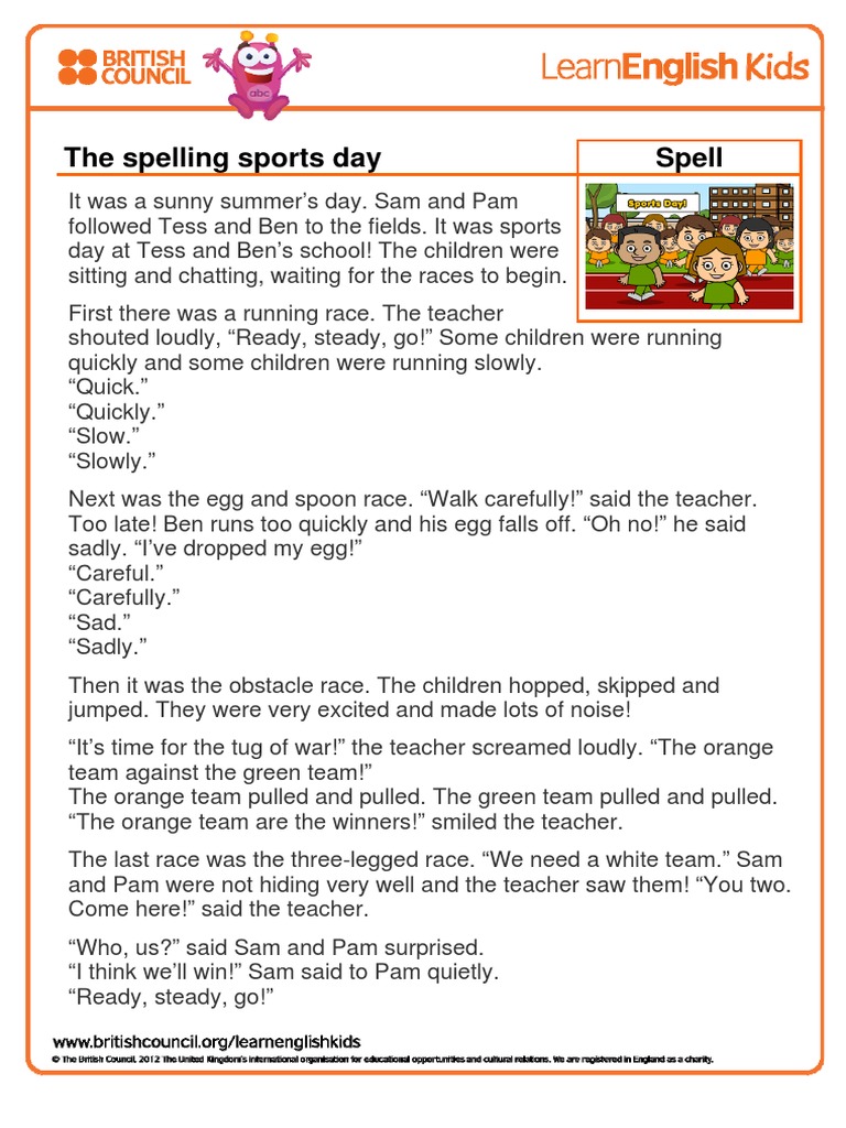 Spell The Spelling Sports Day Transcript | PDF