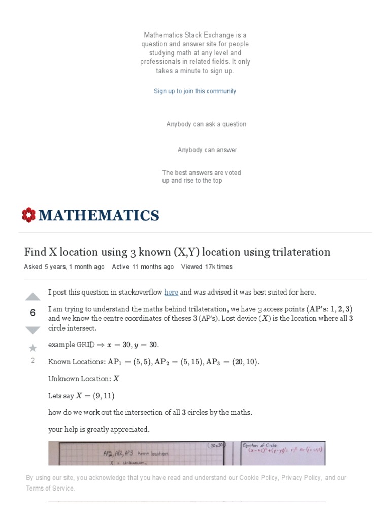 Coordinate Systems - Find X Location Using 3 Known (X, Y) Location Using Trilateration ...
